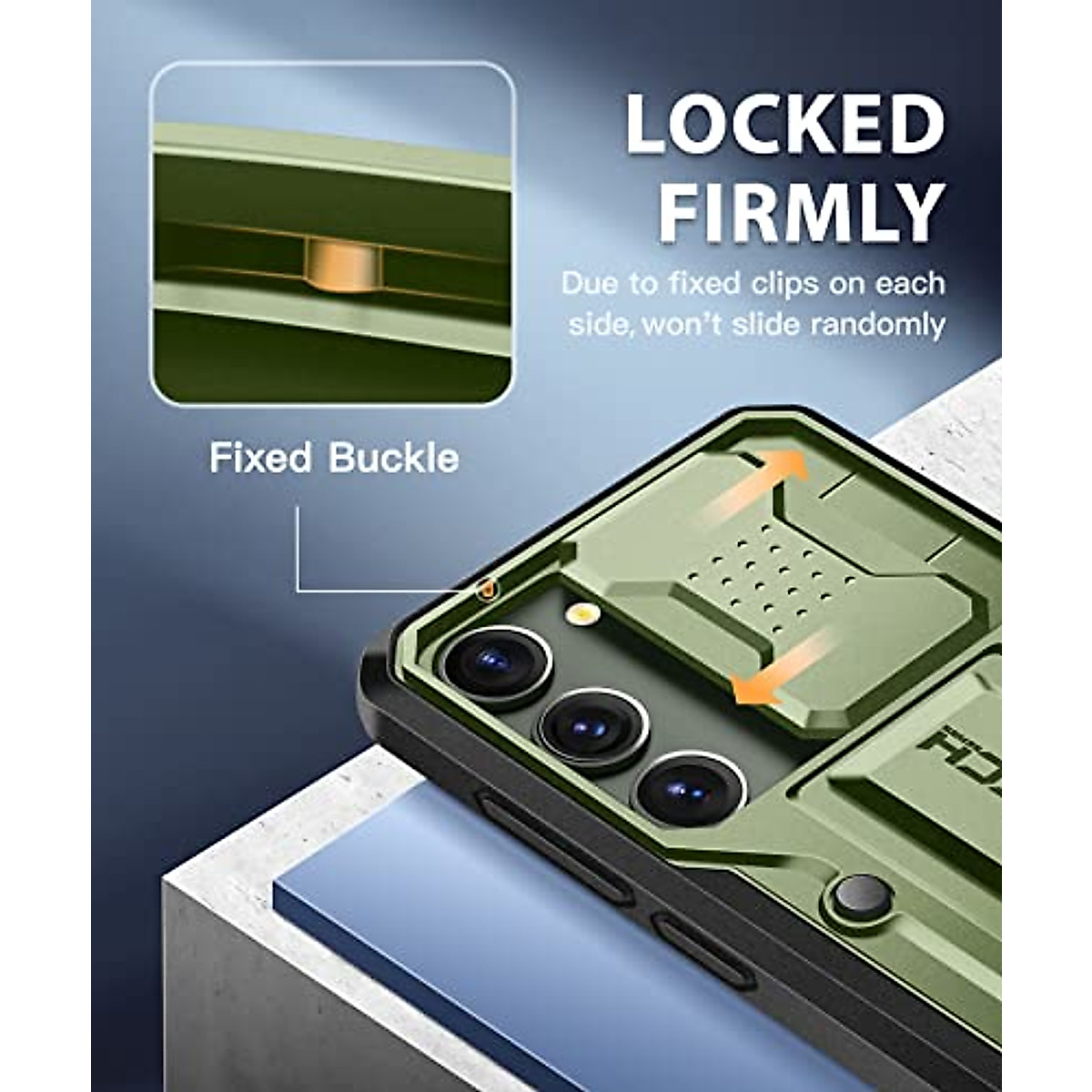 Tongate for Samsung Galaxy S23 Case with Sliding Camera Cover & Screen Protector, [10FT Military Drop Protection] Rugged Shockproof Phone Case for Galaxy S23 with Kickstand Case, Green