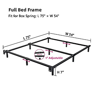 THEOCORATE Full Bed Frame, 7 Inch Metal Low Profile Bed, Box Spring Foundation, 9-Leg Support, Noise-Free, Easy Assembly, Black