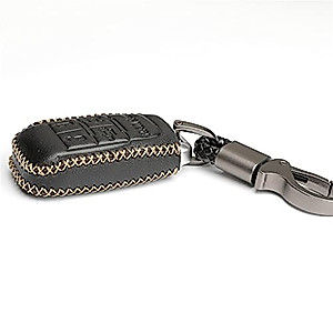 WFMJ Leather for 2019 2020 2021 Dodge RAM 2500 3500 4500 5500 Remote Smart 5 Buttons Key Case Holder Cover Fob Chain (Black)