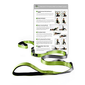 Gradient Fitness Stretching Strap for Physical Therapy, 12 Multi-Loop Stretch Strap 1" W x 8' L, Neoprene Handles, Physical Therapy Equipment, Yoga Straps for Stretching, Leg Stretcher (Green)