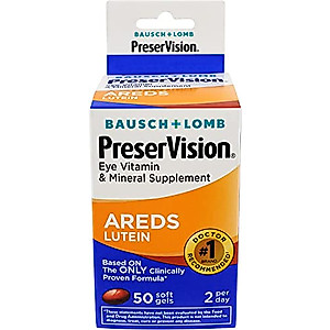 Bausch & Lomb Preservision with Lutein Eye Vitamin & Mineral Supplement 50 Soft Gels. Exp 3/2014