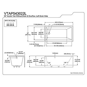Kingston Brass Aqua Eden VTAP543022L 54-Inch Acrylic Alcove Tub with Left Hand Drain, White