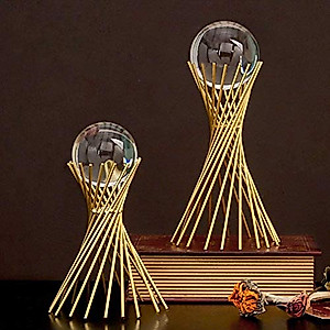 XBWEI Metal Crystal Ball Ornament Nordic Style Wrought Iron Clear Ball Sculptures Stand Creative Decorations for Living Room TV Cabinet Bookcase Home Office