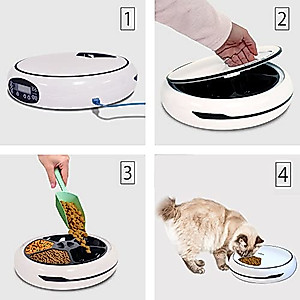 Lentek 5 Meal Automatic Pet Feeder with Voice Message, White, Wet and Dry Food Dispenser for Cat or Dog, 5 oz Compartments for Portion Control, 25 oz Total Capacity