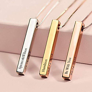Funcok Personalized Jewelry Name Pendant Necklace 3D Bar Silver Stainless Steel Custom Made Gifts
