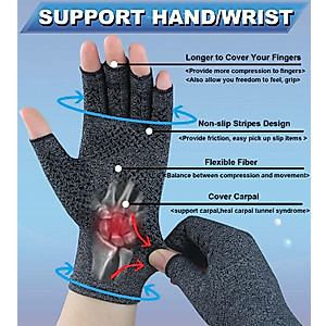 Kecartu 2 Pairs Compression Gloves for Rheumatoid Arthritis, Osteoarthritis, Carpal Tunnel Pain, Fingerless Arthritis Hand Gloves for Women Men Support Work&Computer Typing (Pure Black+Purple,Medium)