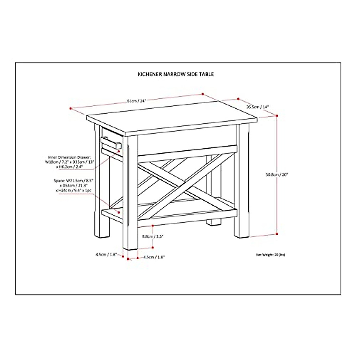 SIMPLIHOME Kitchener SOLID WOOD 14 inch wide Rectangle Contemporary Narrow Side Table End Table in Farmhouse Grey with Storage, 1 Drawer and 1 Shelf