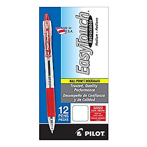 PILOT EasyTouch Refillable & Retractable Ballpoint Pens, Medium Point, Red Ink, 12-Pack (32222)