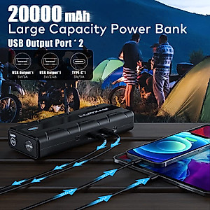 Car Jump Starter – 2000A Jump Box 20000mAh for up to 10L Gas and 5.5L Diesel Engines, 12V Car Battery Charger Jump Starter with USB/Type C Quick Charge, Portable Power Bank with LED Display and Light