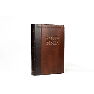 Santa Biblia Reina Valera 1960 Letra Gigante con Indice Foro de Semil Piel en color caoba con cafe claro Incluye fotos y ilustraciones
