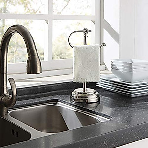 SunnyPoint Heavy Weight Classic Decorative Metal Fingertip Towel Holder Stand for Bathroom, Kitchen, Vanity and Countertops. (Brush Chrome, 13.5" x 5.5" x 5.5" INCH)