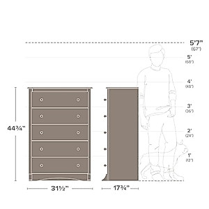 Prepac Sonoma Traditional 5-Drawer Tall Dresser for Bedroom, Functional Bedroom Dresser Chest of Drawers 17.75" D x 31.5" W x 44.75" H, Washed Black