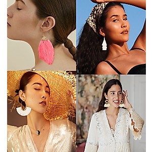 TOSGMY 9-12 Pairs Rattan Earrings for Women Handmade Boho Tassel Earrings Lightweight Acrylic Earrings Set (D)