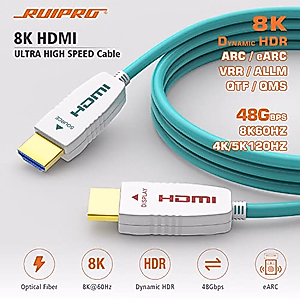 RUIPRO 8K Fiber Optic HDMI Cable 10 Feet 48Gbps 8K60Hz 4K120Hz Dynamic HDR eARC HDCP2.2/2.3 for RTX4080/4090/3080/3090, Xbox S/X, PS5/4, AVR, Projector, LG/Samsung/Sony TV