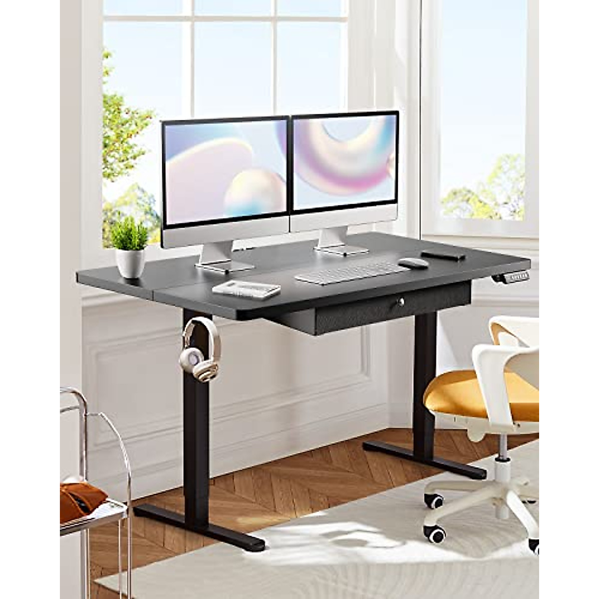 ErGear Electric Standing Desk with Drawer, Adjustable Height Sit Stand Up Desk, Home Office Desk Computer Workstation, 48x24 Inches, Black