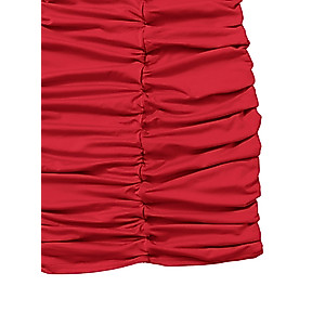 SweatyRocks Girl's Spaghetti Strap Solid Ruched Slim Fitted Cami Short Dress Red 12-13Y