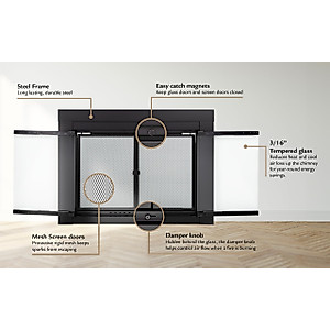 Pleasant Hearth AN-1012 Fireplace Screen, Large, Black