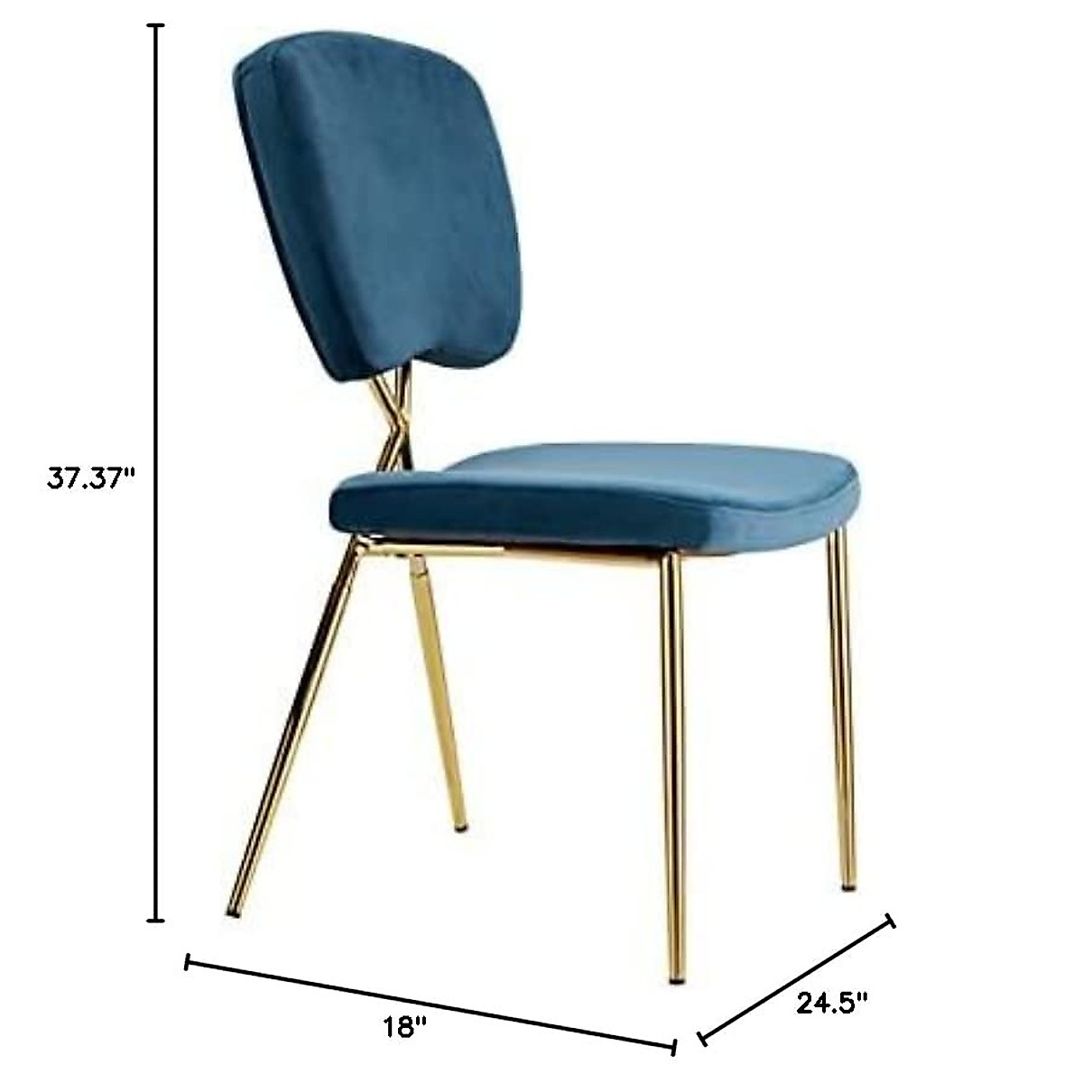 Iconic Home Chrissy Dining Side Chair Velvet Upholstered Half Back and Seat Solid Gold Tone Metal Legs (Set of 2) Modern Contemporary, Blue