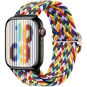 Wangmai Compatible with Apple Watch Band 38mm 40mm 41mm 42mm 44mm 45mm 49mm, Adjustable Stretchy Elastic Braided Solo Loop Wristbands for iWatch Series 8 7 6 5 4 3 2 1 SE Ultra, Rainbow 38mm/40mm/41mm