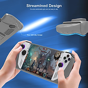 JDDWIN Full Case Compatible with ASUS Rog Ally 2023, Updated Version Protective Case Skin with Detachable Front Shell Cover and Kickstand for Rog Ally,Shockproof/Non-Slip/Anti-Collision (Grey)