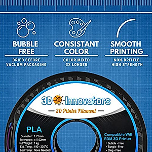 3D Innovators 3D Printer PLA Filament, 1.75mm, 1KG/2.2LB, Dimensional Accuracy +/- 0.02 mm (Real Purple)