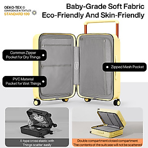 mixi Carry On Luggage Airline Approved 20'' Lightweight Luggage Wide Handle PC Hardshell Suitcases with Spinner Wheels & TSA Lock, Lark Yellow