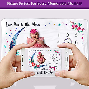 Jamie&Jayden Baby Monthly Milestone Blanket for Baby Girl, Photo Blanket for Newborn and Baby Pictures. Includes Headband, Wreath and Frame 60”x40