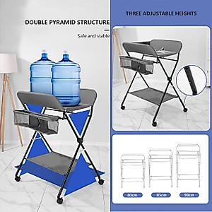 Baby Changing Table Portable Folding Diaper Changing Station with Wheels, Adjustable Height Mobile Nursery Organizer with Safety Belt and 2 Large Storage Racks for Newborn Baby Infant (Black)