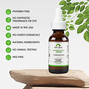 SKIN DEVA 1 fl oz Matrixyl 3000 with Hyaluronic Acid Serum Peptides Serum For Face Hydration with Hyaluronic Acid Stimulates Collagen Repair Mechanisms Lightweight Anti Aging Moisturizer