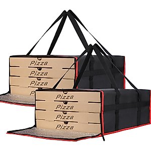 Bodaon Insulated Pizza Delivery Bag, 20" x 20" x 8" Pizza Warmer Bags for Carry Hot, Insulated Food Delivery Bag, Insulated Grocery Bags, Black with Red Edge, 2-Pack