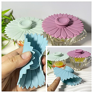 Sunflower Silicone Cup Covers (Set of 3), Multicolored Silicone Lids for Mugs, Cups, Flexible Mug Covers, Tea Pots, Hot Cup Lids for Coffee & Tea