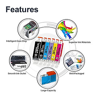 Miss Deer Compatible 280 281 Ink Cartridges, Replacement for Canon PGI-280XXL CLI-281XXL PGI280 CLI281 for Canon PIXMA TS9120 TS8120 TS8220 TS8320 TS8100 TS8200 TS9100 (6 Pack with Photo Blue)