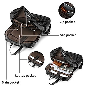 BROMEN Leather Laptop Backpack for Women 15.6 inch Computer Backpack Business Travel Professional Work Daypack College Bag Crocodile Grain Black