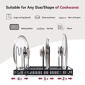 XSUPER Expandable Pot and Pan Organizer for Cabinet, Kitchen Pot Rack Organizer, Pans and Pots Lid Organizer Rack Holder with 7 Adjustable Compartments, Black