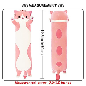 MDXMY Long Stuffed Cat Plush Pillow Cute Cat Stuffed Animals Soft Long Body Throw Sleeping Pillow(Pink,19.6inch)