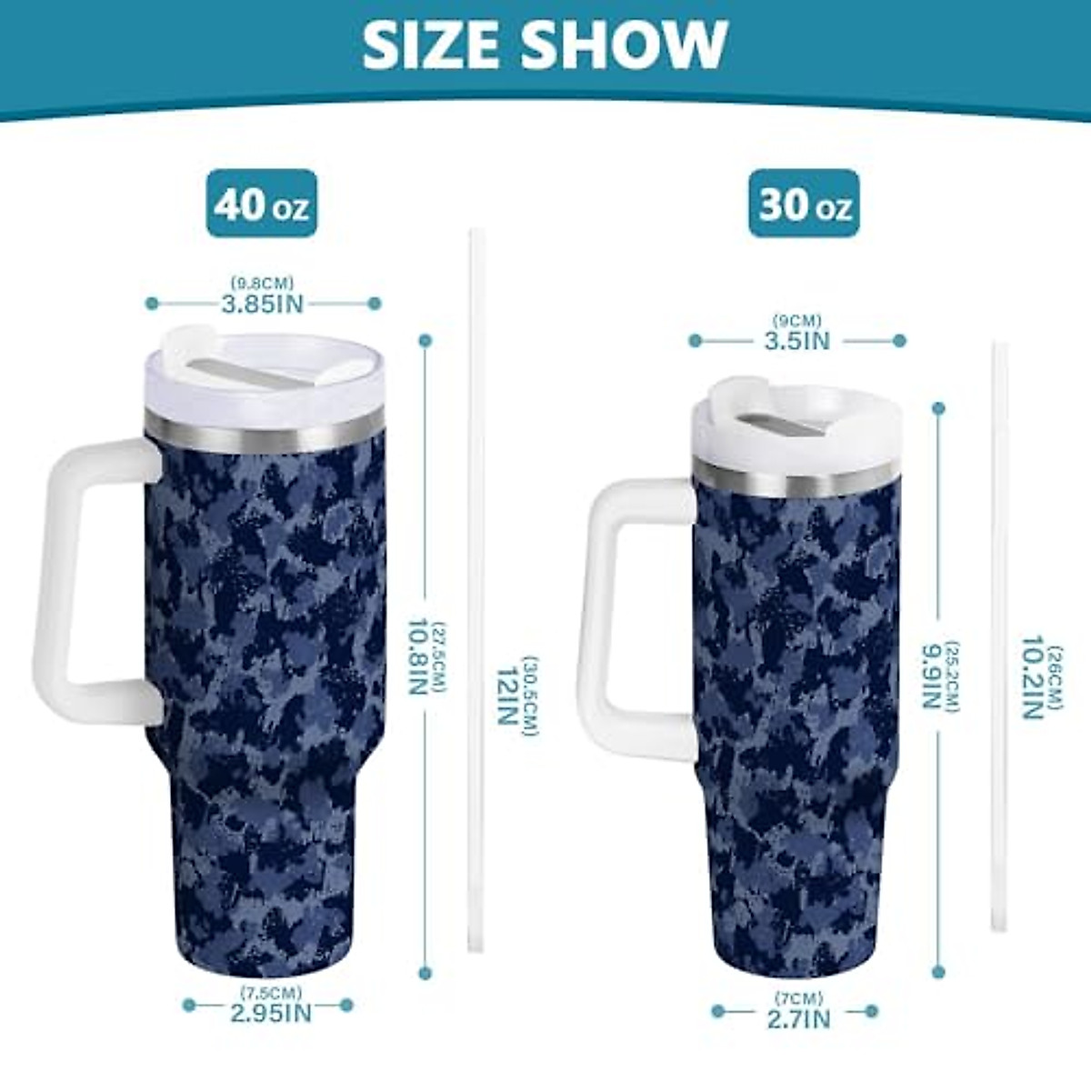 Caikeny Insulated Tumblers with Lid and Straw Green Camouflage 40 oz Reusable Stainless Steel Cup Blue Water Bottle Coffee Travel Tumbler Mug for Women Men