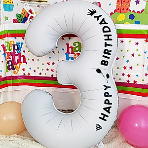 40 inch White Number Balloons Birthday Party Decorations Supplies,Number 3 Balloon for 3rd Birthday Decor | Large Big Helium Foil Mylar Balloon Decor for kids, Adult