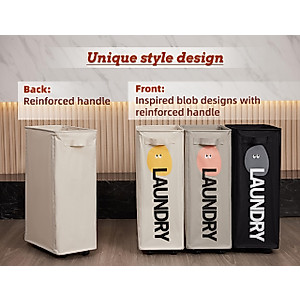 ECOWAN LIVING Laundry Basket with Wheels, Narrow Thin Tall Rolling Collapsible Foldable Laundry Hamper, Waterproof Corner Dirty Clothes Laundry Bin, Handle on Both Side, 58L (Slim Plus/16Gal, Black)