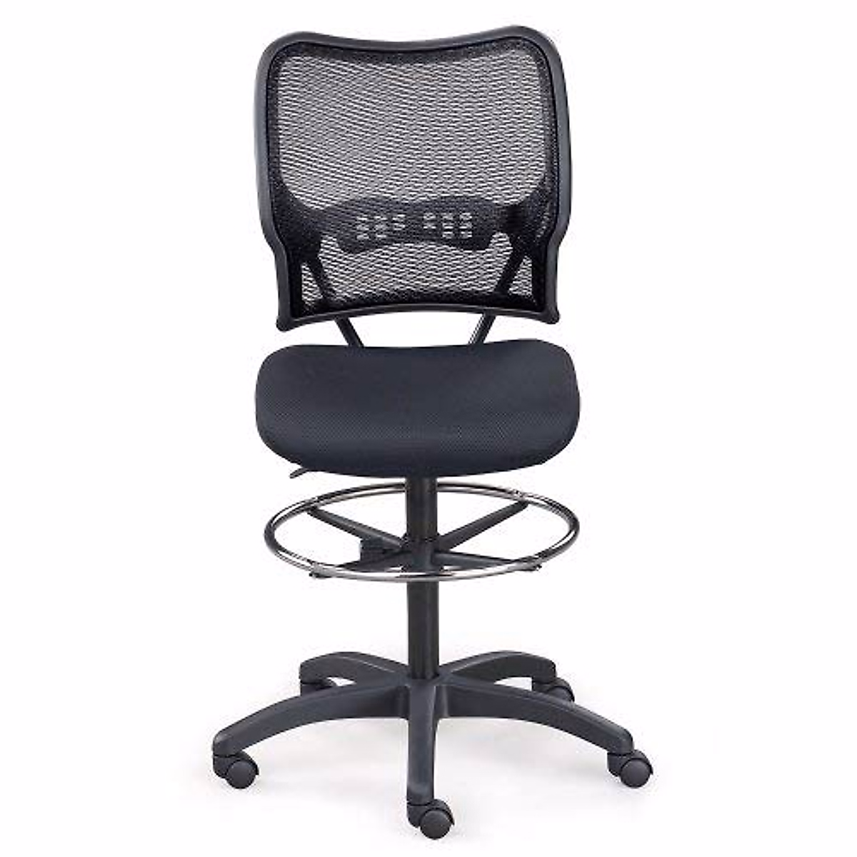SPACE Seating Deluxe AirGrid Back with Mesh Seat, Adjustable Footring, Pneumatic Seat Height Adjustment and Nylon Base Drafting Chair, Black