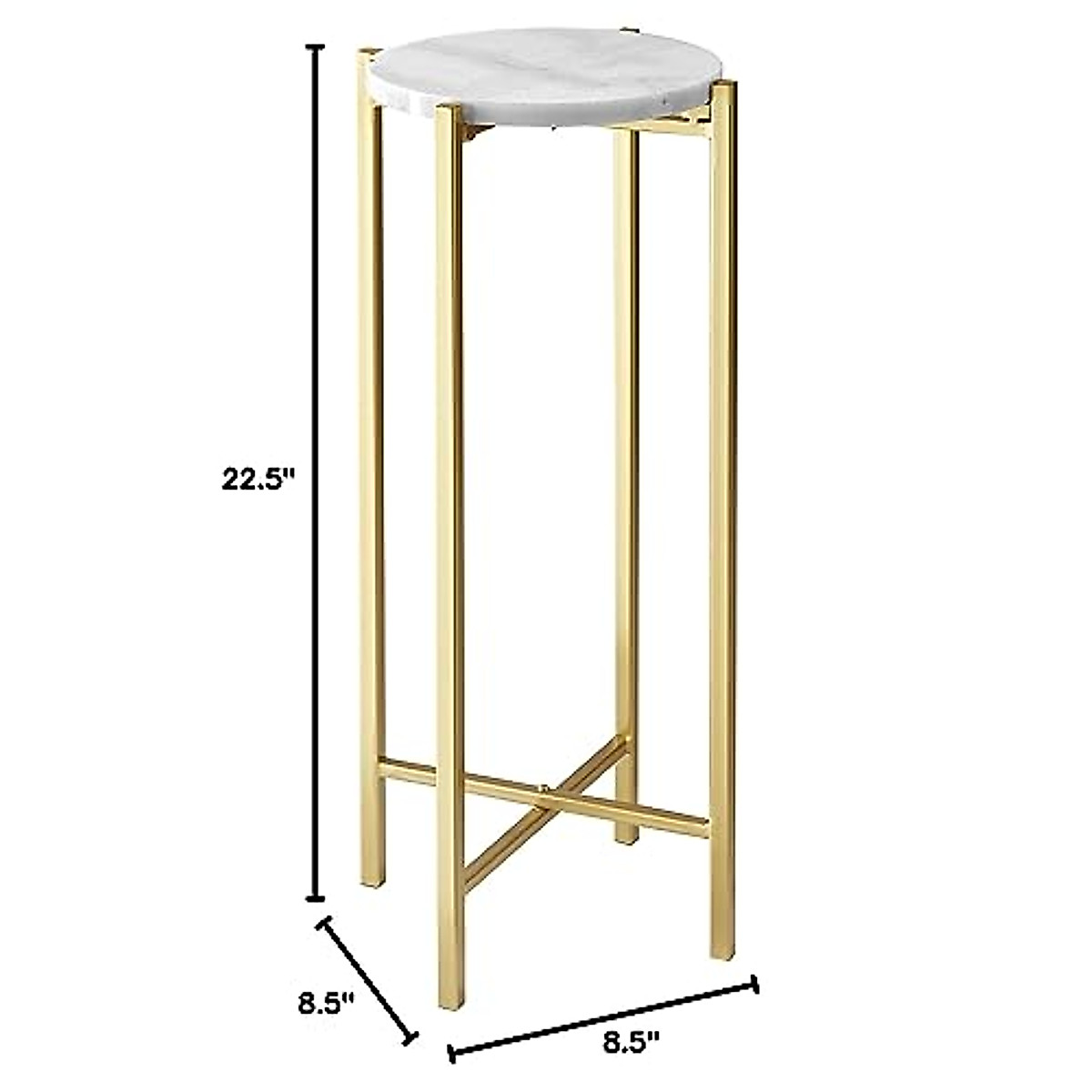Urban Shop White Marble Collapsible Side Accent Drink Table with Gold Metal Legs, ‎8.5 in x 8.5 in x 22.5 in