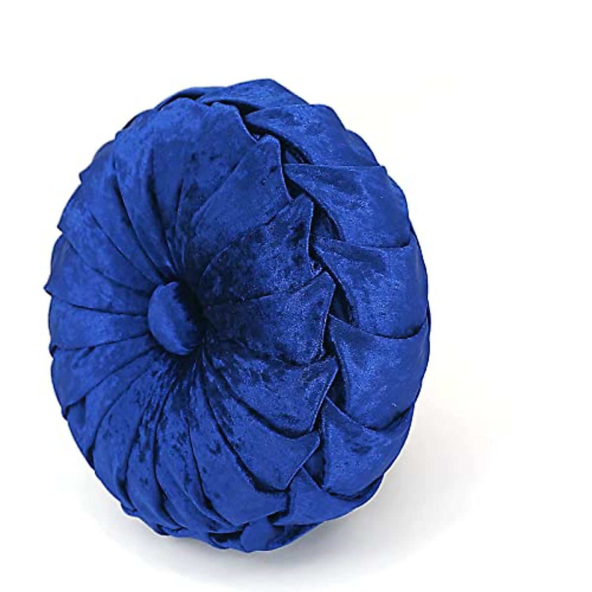 ANQILEE Royal Blue Velvet Round Pillow Pumpkin Round Cushion Throw Pillow 3D Craftsmanship HandmadePleated for Couch Decorative Floor mats Car Pillows