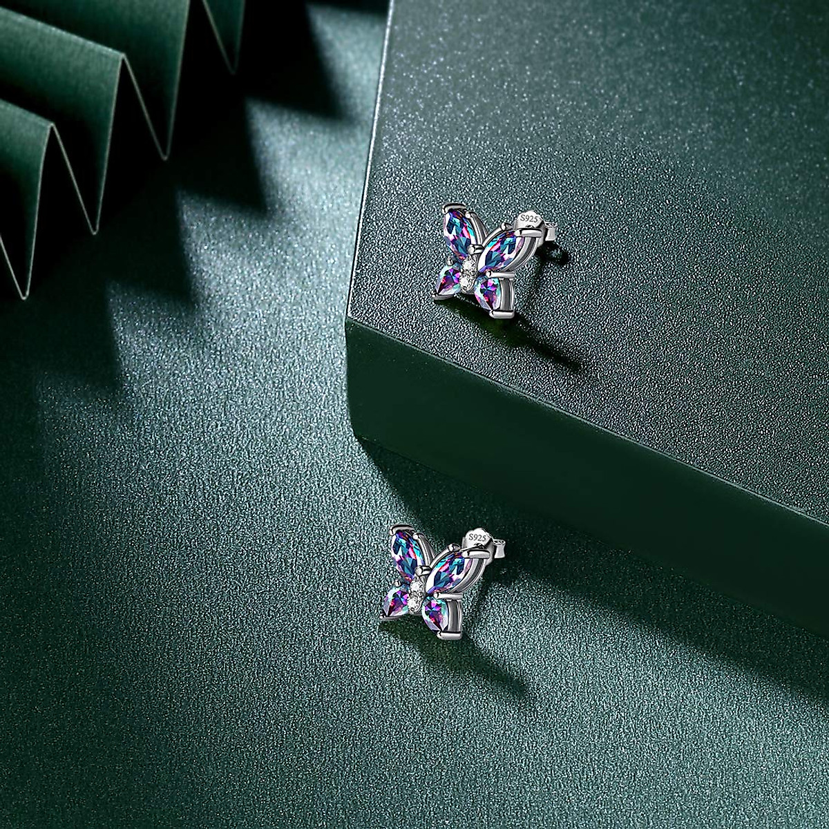 Hipunk Butterfly Mystic-Rainbow-Topaz Earring Studs Birthstone Women 925 Sterling Silver Fire-Topaz Birth Stone Animal Butterflies Stud Earring Crystal Birthday Jewelry SE0016C