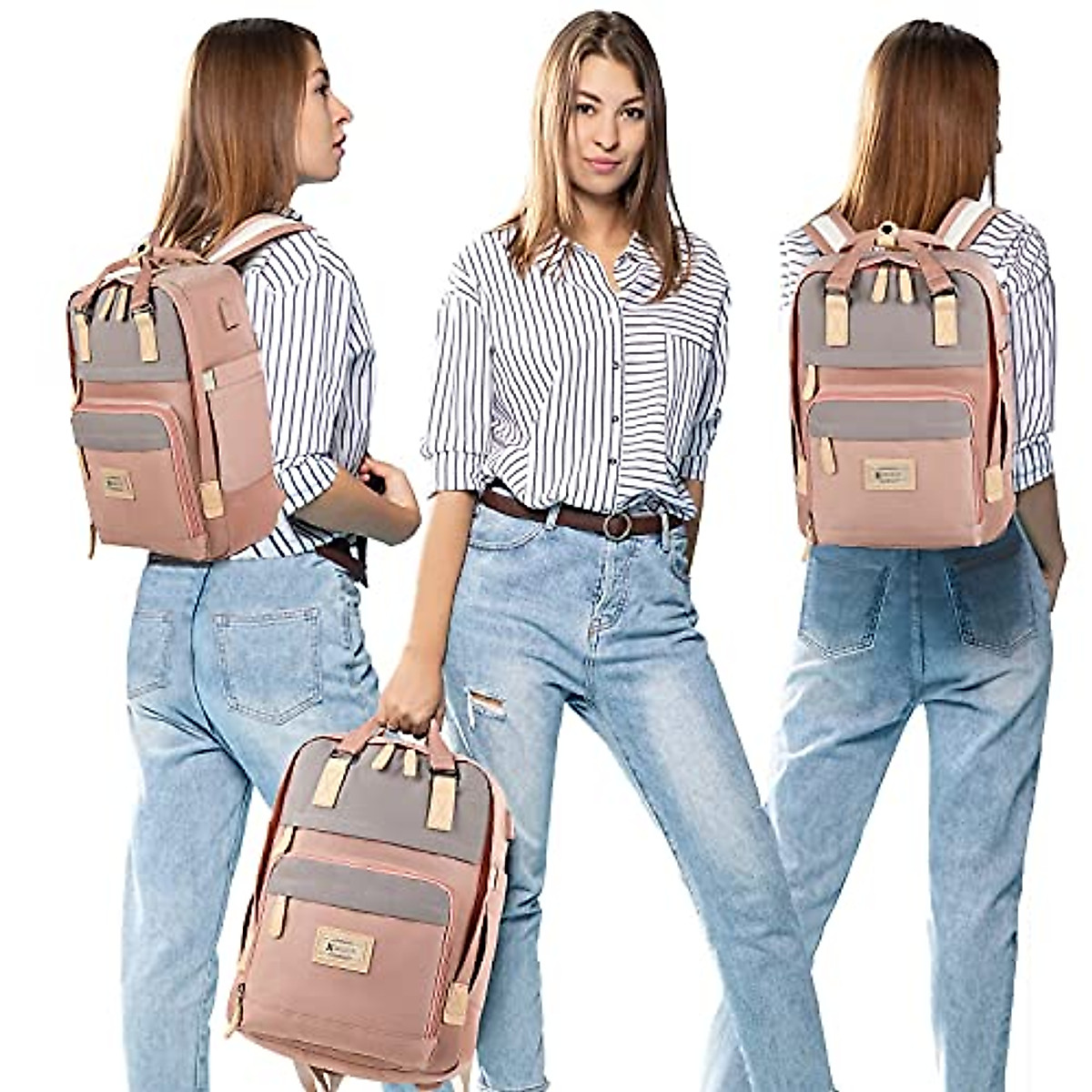 KeKour Laptop Backpack for Women,14 Inch Work Laptop Bag with USB Port Travel Computer College Casual Daypack for Weekender (Pink)