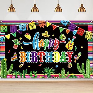 Mexican Party Decorations Fiesta Theme Backdrop Party Banner Mexican Fiesta Birthday Party Decoration Supplies Banner Colorful Photography Mexico Cinco De Mayo Carnival Photo Booth Background (Black)