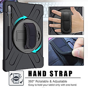 ProCase Galaxy Tab S8 Plus 2022 / S7 Plus 12.4” 2020 Case with S Pen Holder (Model SM-X800/X806/T970/T975), Rugged Heavy Duty Shockproof Case with Hand Strap Rotating Kickstand Protective Cover–Black