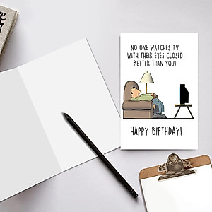 XXDJLP Funny Birthday Card for Men Women, Happy Bday Gift for Uncle, Hilarious Birthday Card for Dad, Husband, Grandpa, Humor Fathers Day Card, Watches TV with Eyes Closed Card
