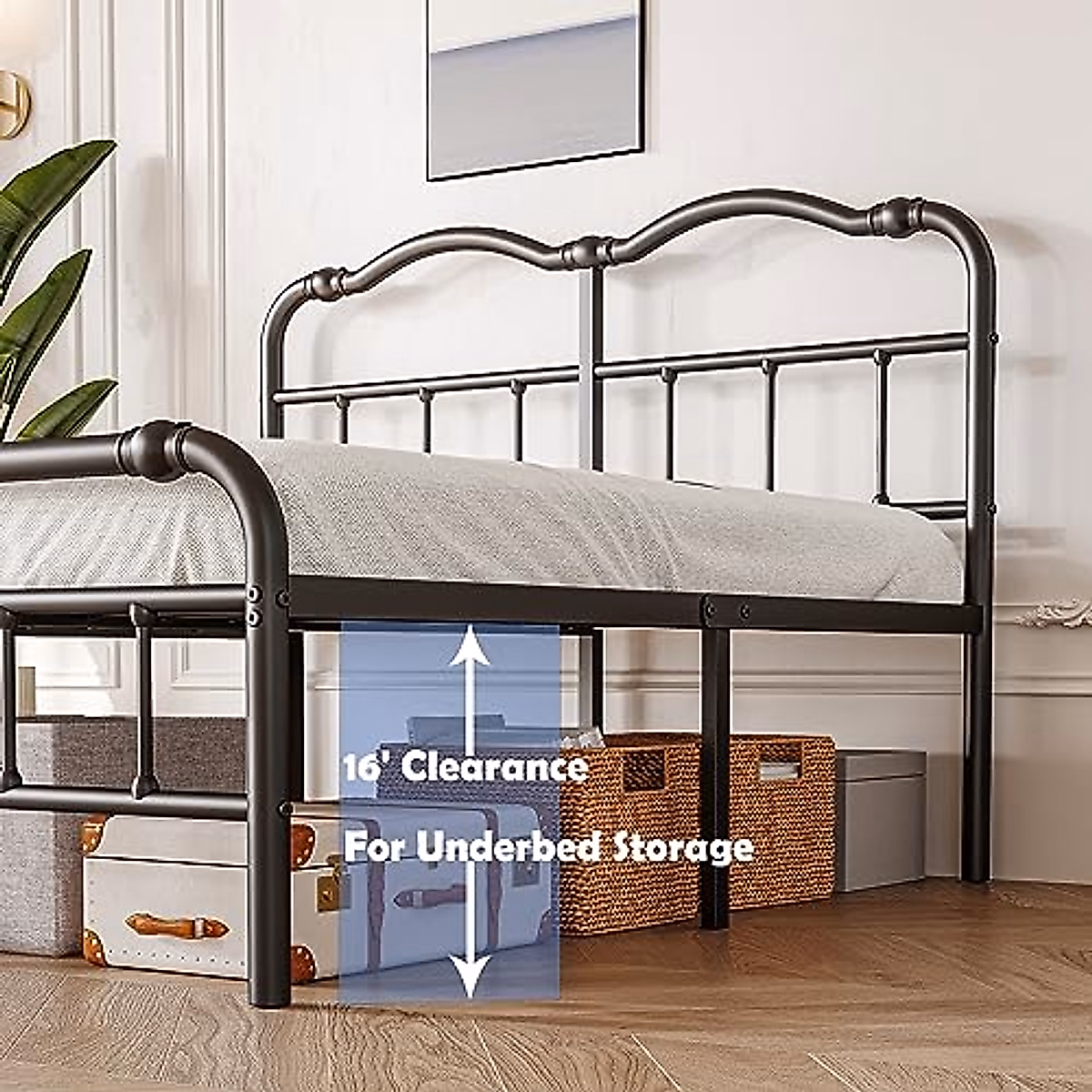 Breezehome California King Bed Frame with Headboard and Footboard, 18in High, Heavy Duty Metal Platform Bed Frame, Noise Free, Easy Assembly, No Box Spring Needed, Vintage Style, Black