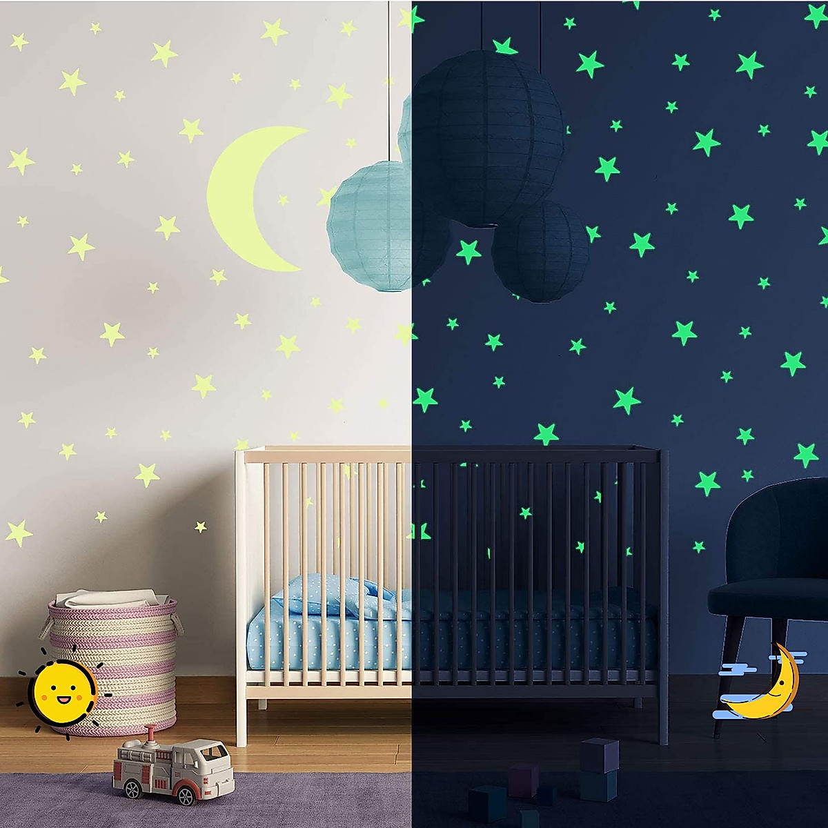 ORIJOYNA 201 Count Glow in The Dark Stars with Bonus Moon - Luminous Decor Ceiling Wall Stickers - for Kids and Toddler Room Decorations Wall Murals