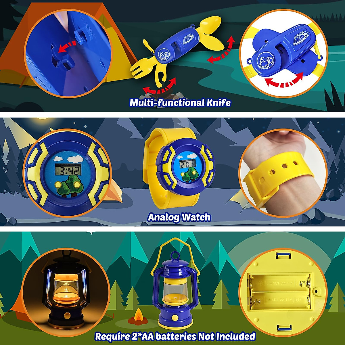 FUN LITTLE TOYS Kids Play Tent with Camping Toys, Toddler Tent with Battery Lantern, Kids Pop Up Tent Indoor Outdoor Toys Birthday Gifts for Girls Boys