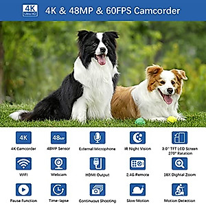 MISIOU Video Camera Camcorder, 4K 48MP 60FPS IR Night Version Vlogging Camera 18X Zoom WiFi Digital Camera YouTube Recorder Camera with Microphone, 2.4G Remote Control, Lens Hood